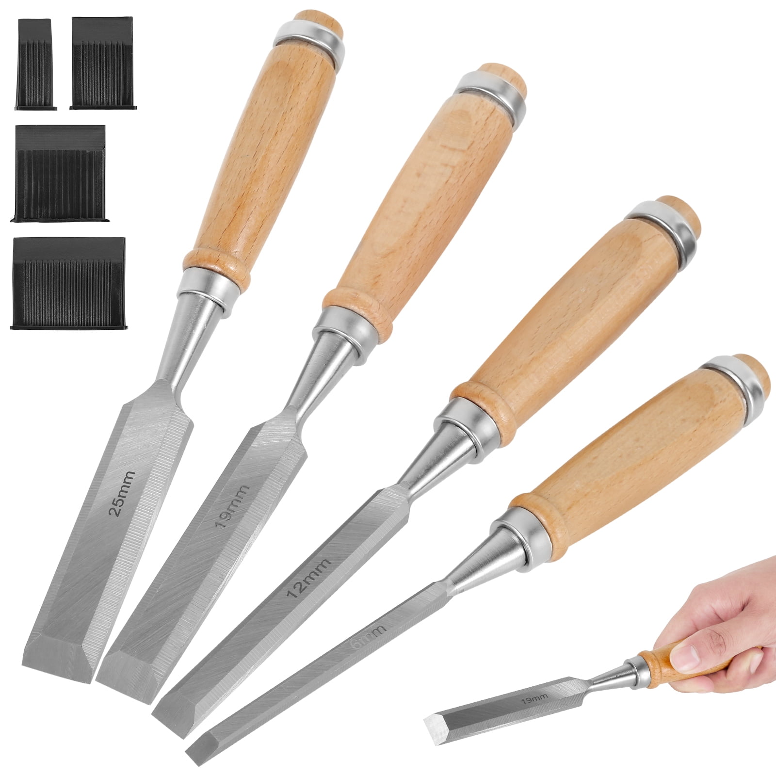 Protoiya 4Pcs Wood Chisels Set Sharp Chrome-Vanadium Steel Wood Carving Chisels with Beech ...