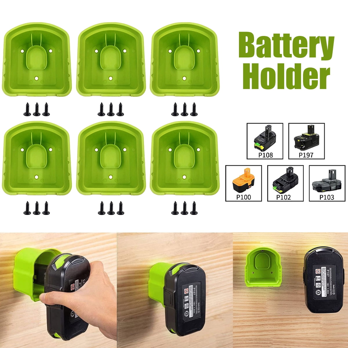 Protoiya 6Pcs Battery Holder Compatible with Ryobi 18V Wall Mounted ...