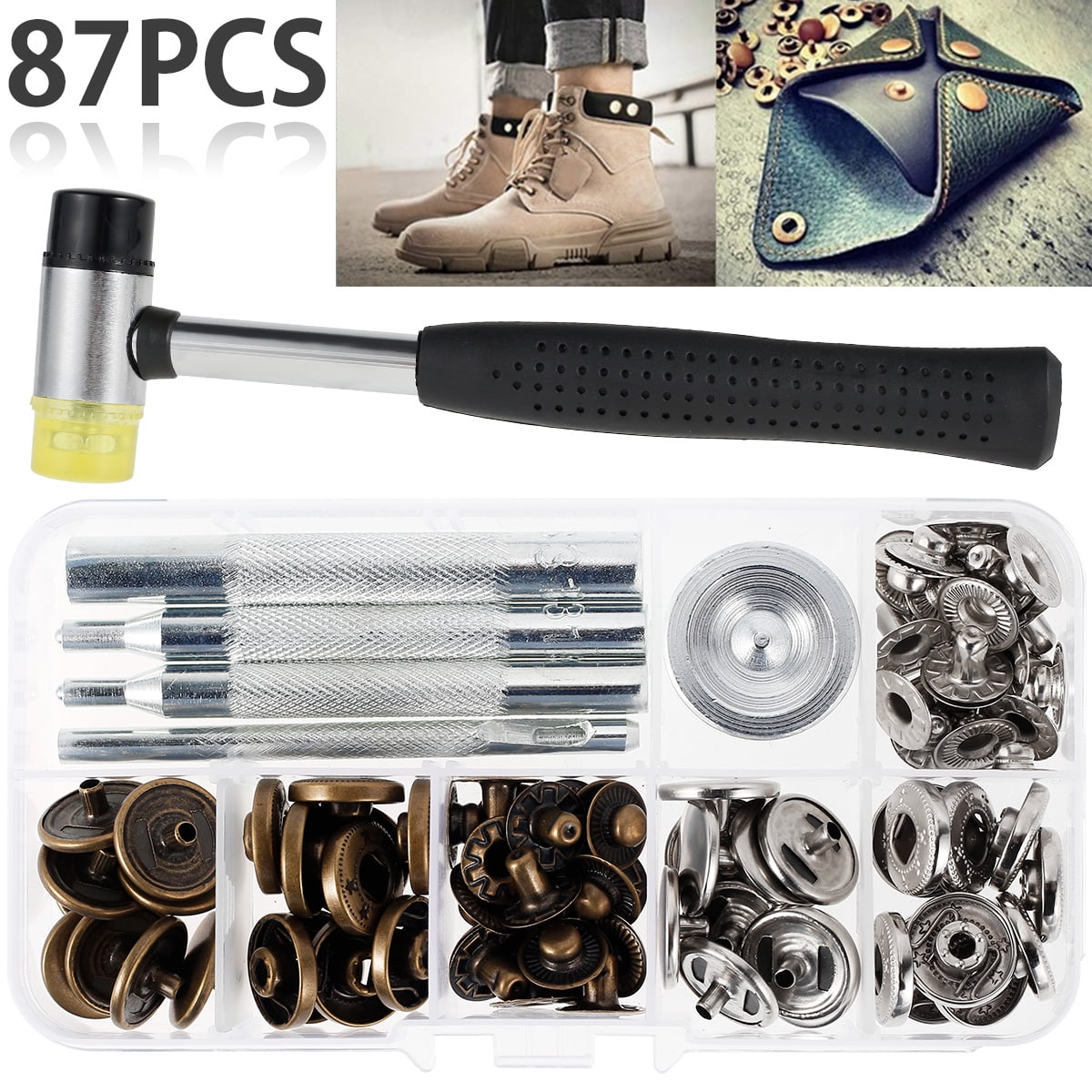 Protoiya 87pcs Leather Snaps Fasteners Kit 15mm Metal Button Snaps ...