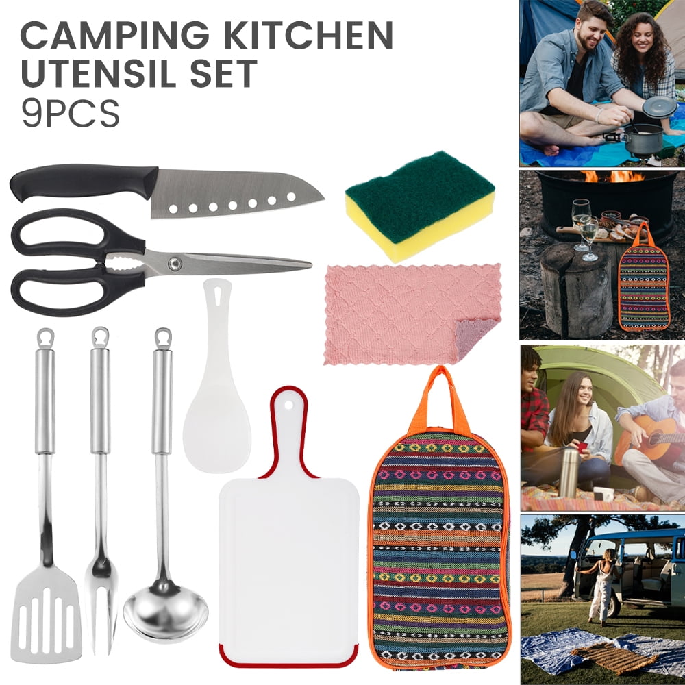 Protoiya 9 Piece Camp Kitchen Cooking Utensil Set Travel Organizer ...