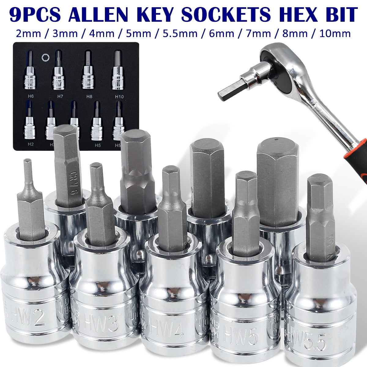 Protoiya 9Pcs Hex Bit Socket Set Sturdy Allen Key Sockets Professional ...