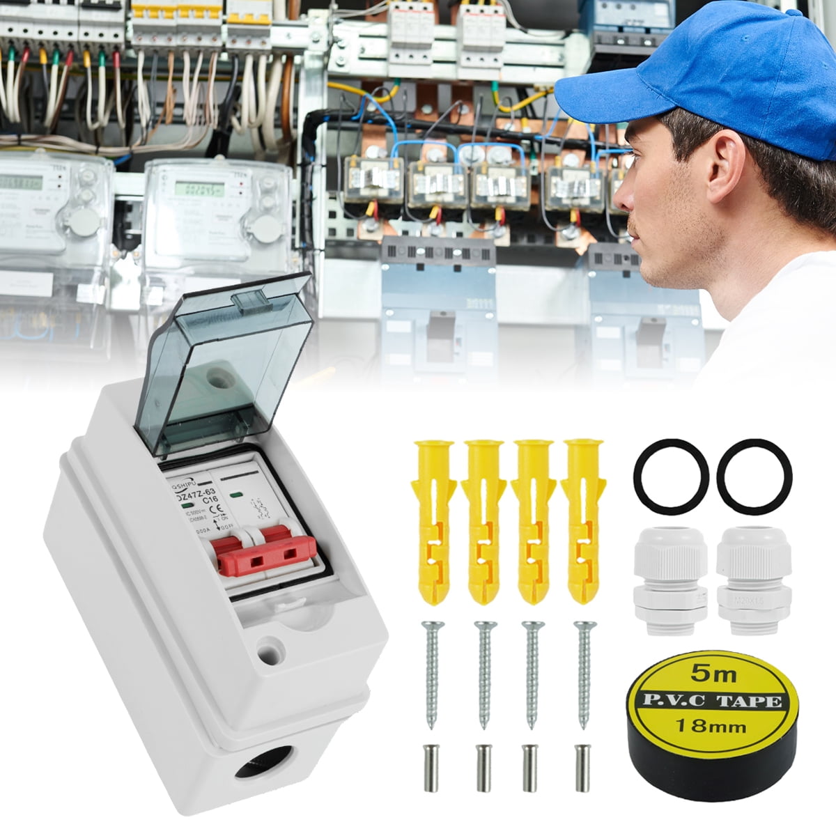 Protoiya Circuit Breaker Solar DC Circuit Breaker Box 16A 500V 2 Pole ...