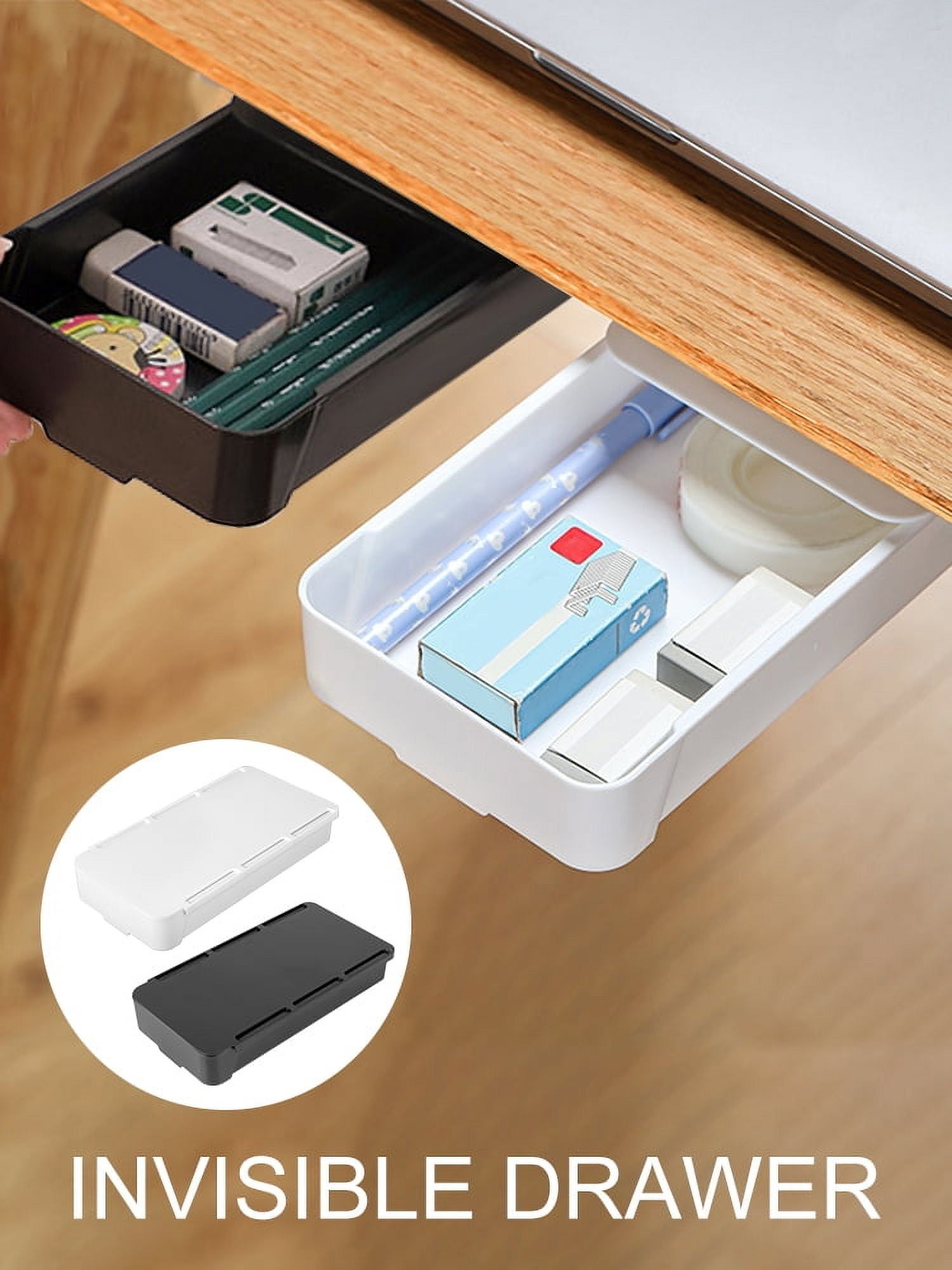 Protoiya Under Desk Drawer, Drawer Storage Box Self Stick Pencil Tray ...