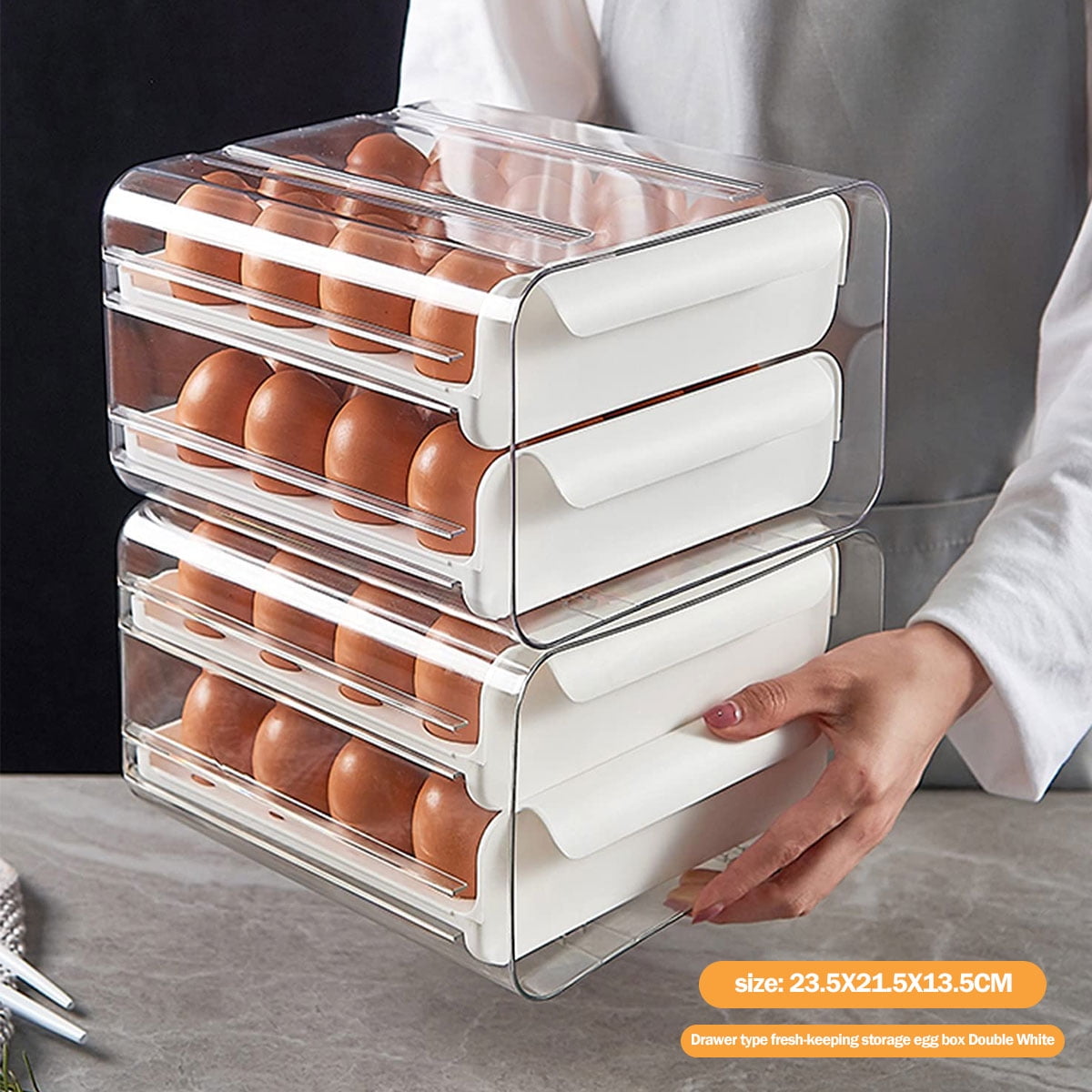 Protoiya Drawer Egg Holder, Double-Layered egg storage box drawer type ...