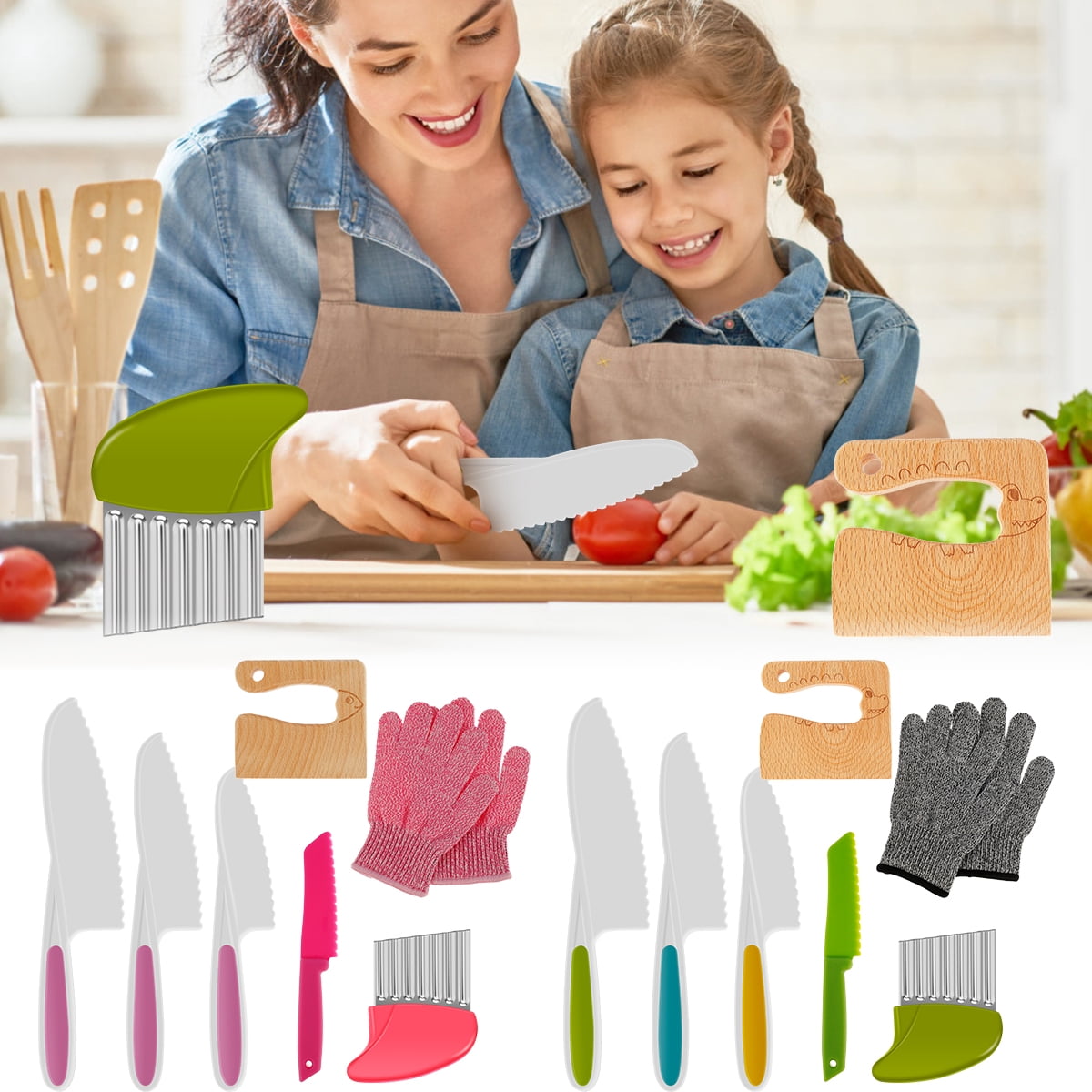 Protoiya Kids Cooking Cutter Set Safe Reusable Plastic Toddler Kitchen ...