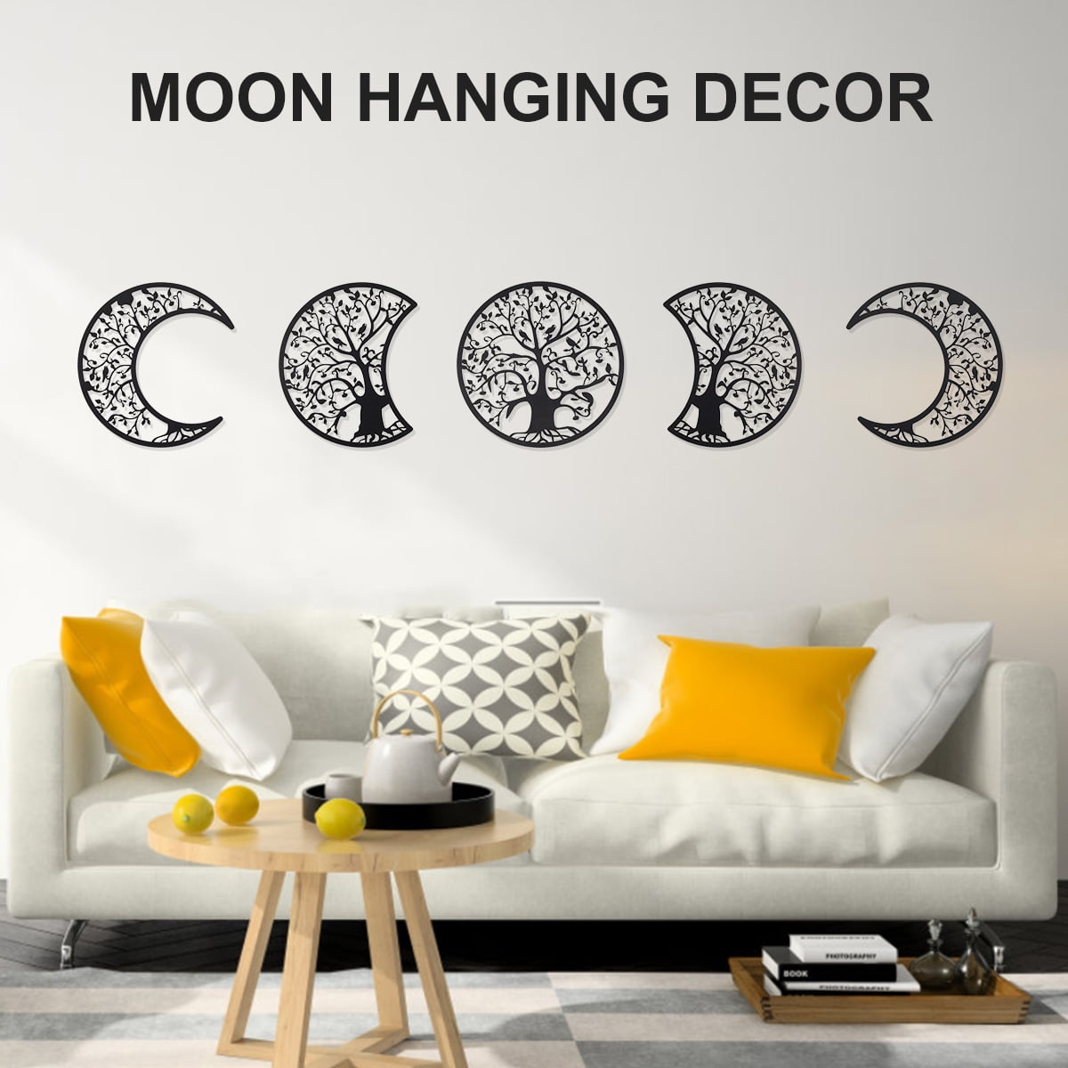 Protoiya Moon Phase Boho Wall Decor, 5PCS Wooden Moon Decor Wall Art ...