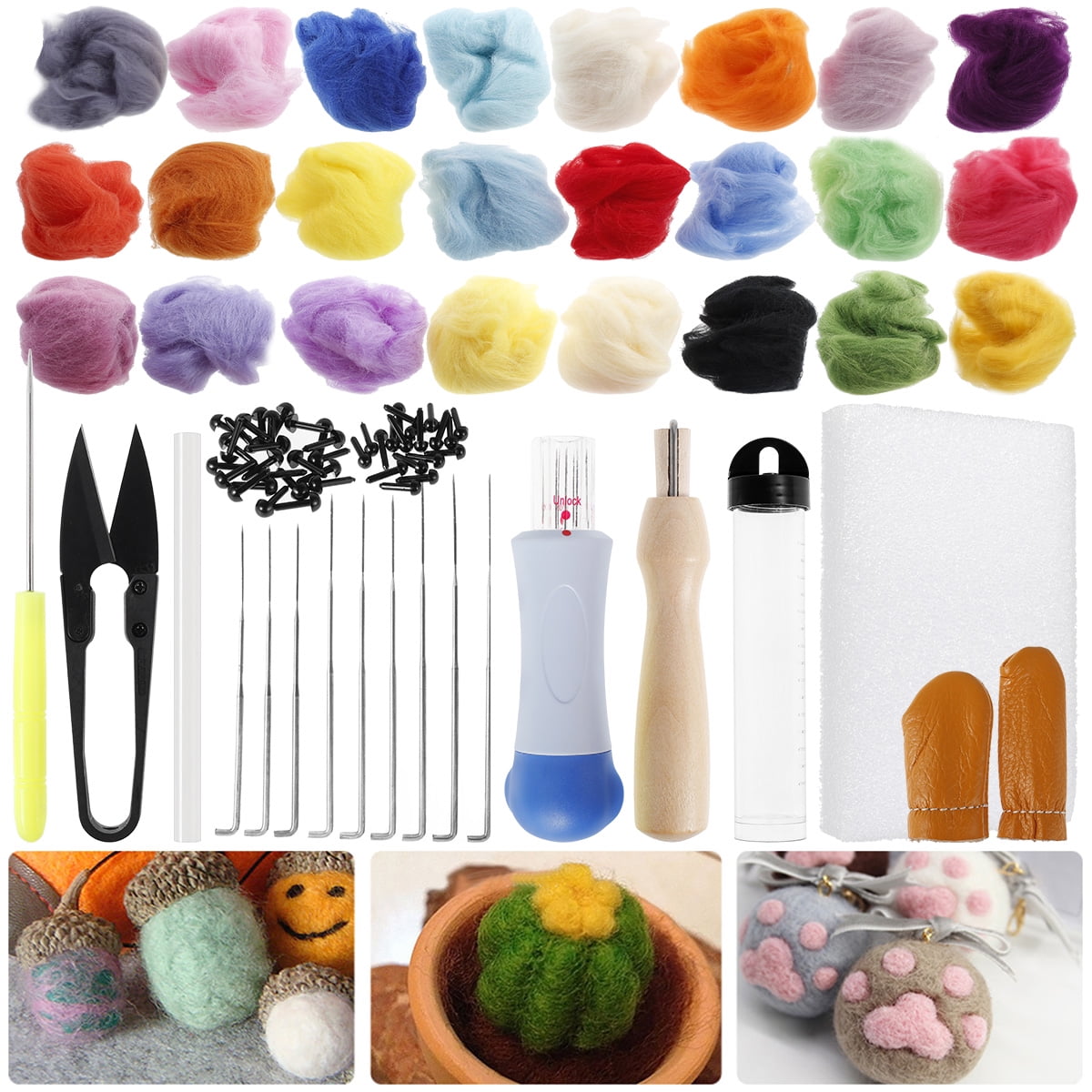 Protoiya Needle Felting Kit,Wool Roving 24 Colors Set,Needle Felting ...