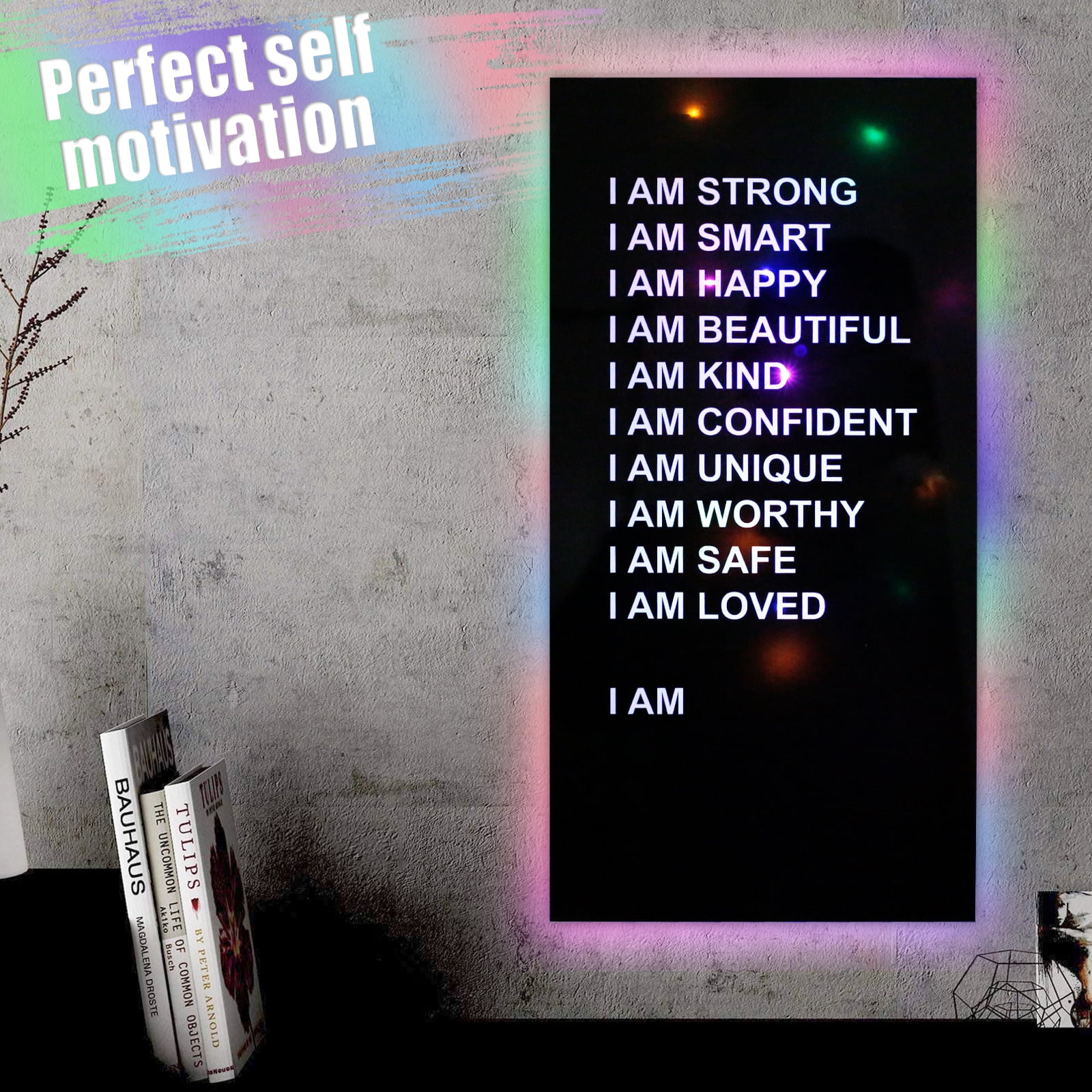 Protoiya Personalized Affirmations Mirror with Colorful LED String ...