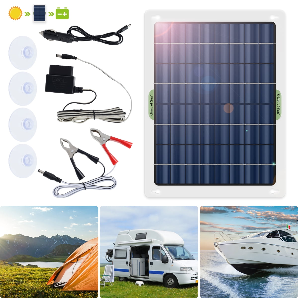 Protoiya Portable Solar Panel Kit 12V Waterproof Solar Trickle Charger ...