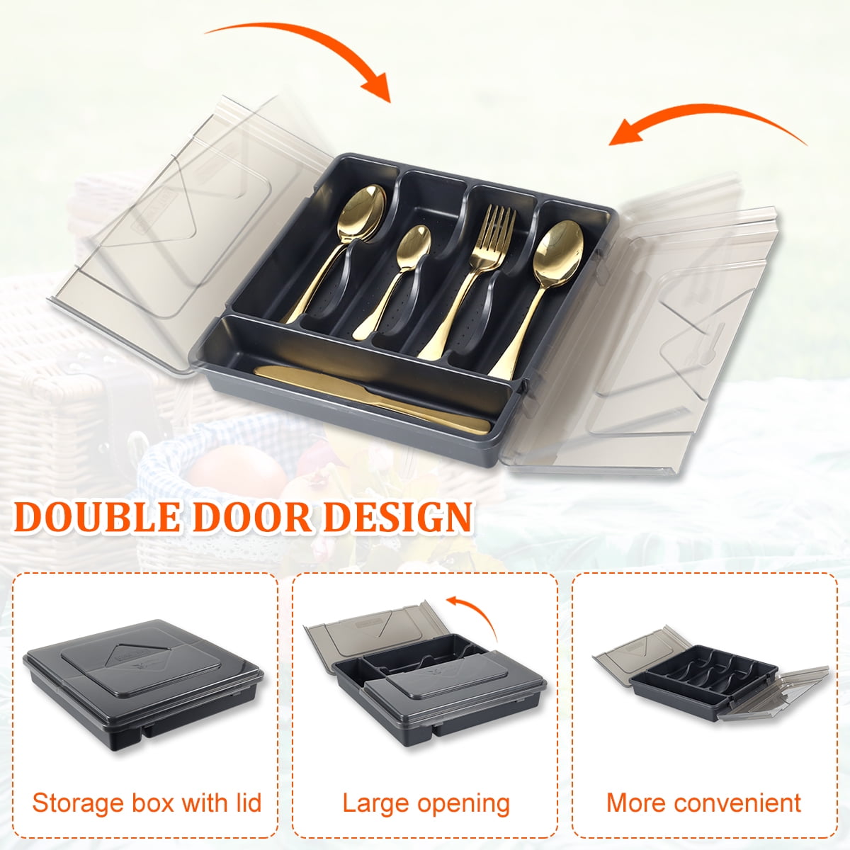 Protoiya Silverware Organizer with Lid for Drawer, Plastic Utensil ...