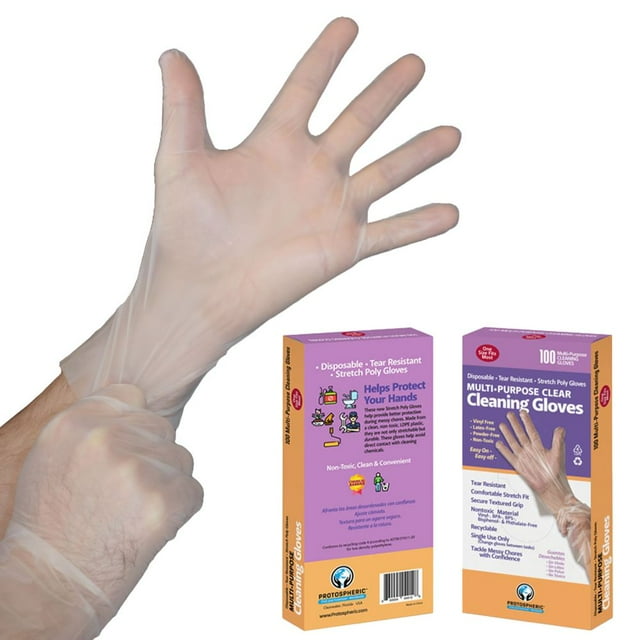 Protospheric Tear-Resistant Stretch Poly Disposable Cleaning Gloves ...