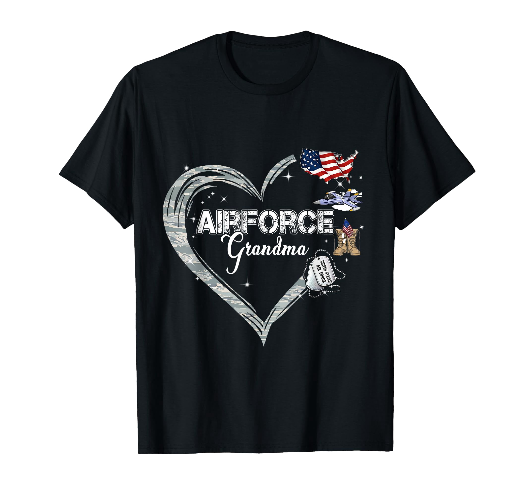Proud Air Force Grandma Heart Design T-Shirt for USAF Graduation ...