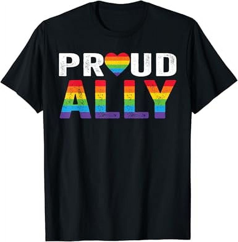Proud Ally Pride 2024 LGBT Retro Vintage Heart Flag Rainbow T-Shirt ...