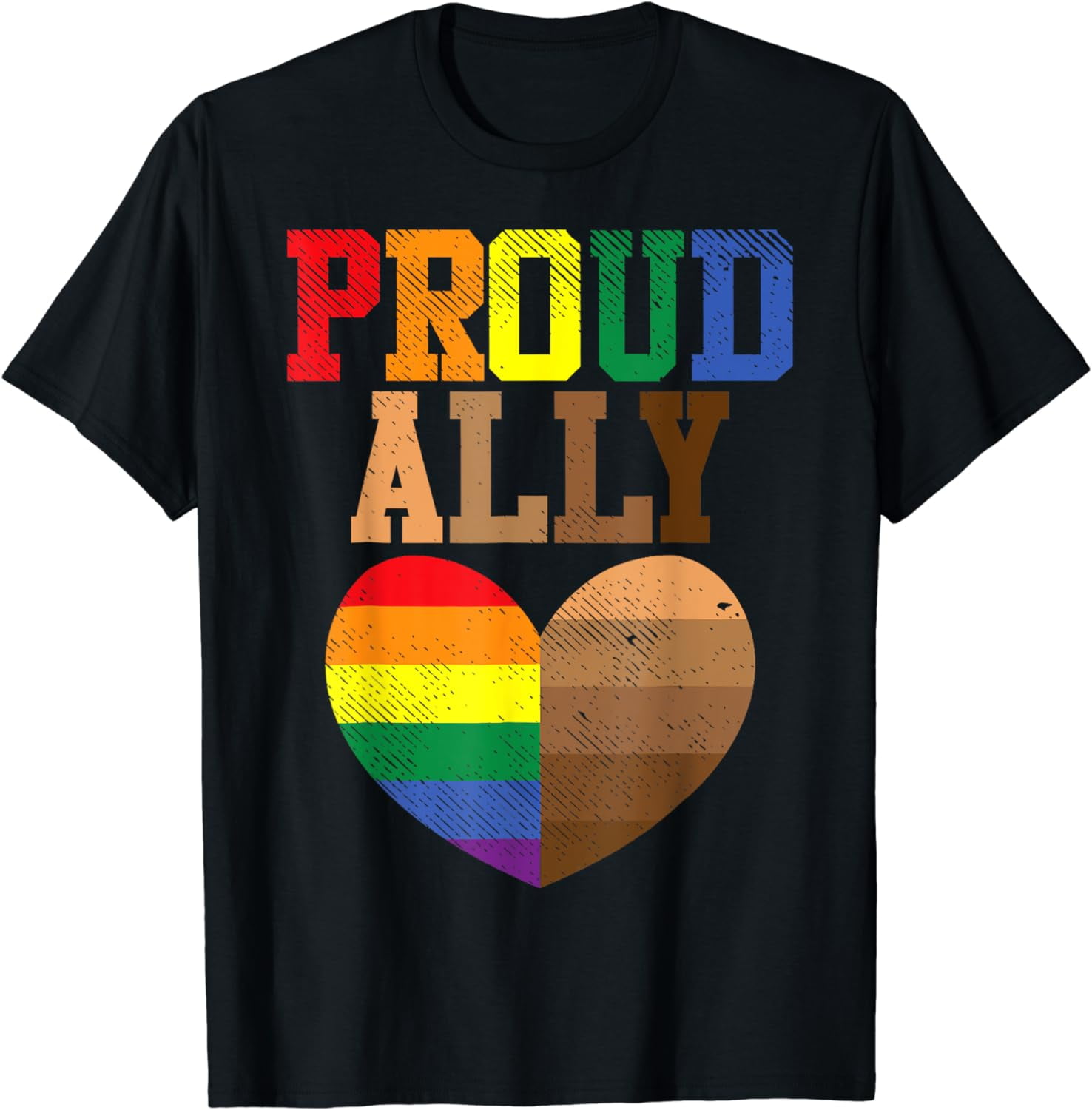Proud Ally Rainbow Black Pride Heart Love Equality LGBT T-Shirt ...