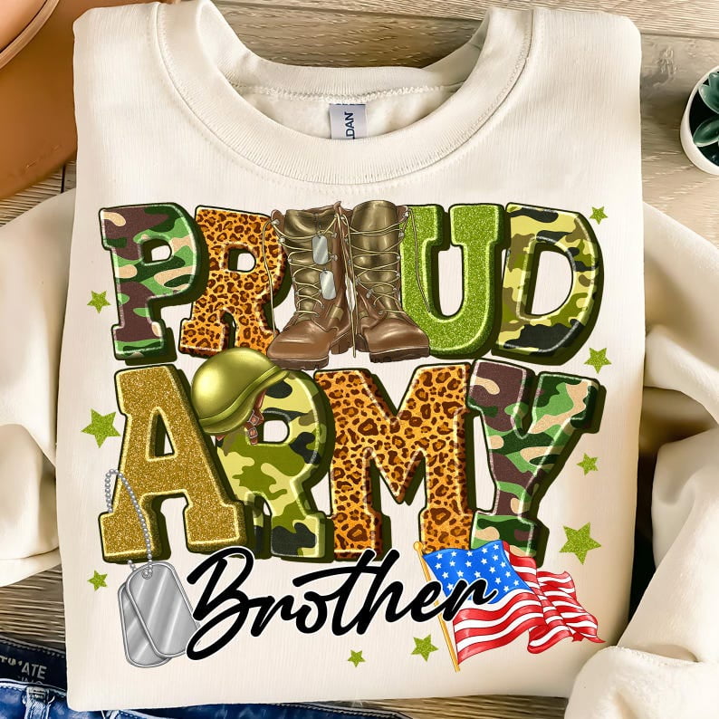 Proud Army Brother Sweatshirt, Military Family Camouflage Pullover, Patriotic Brother of Soldier ...