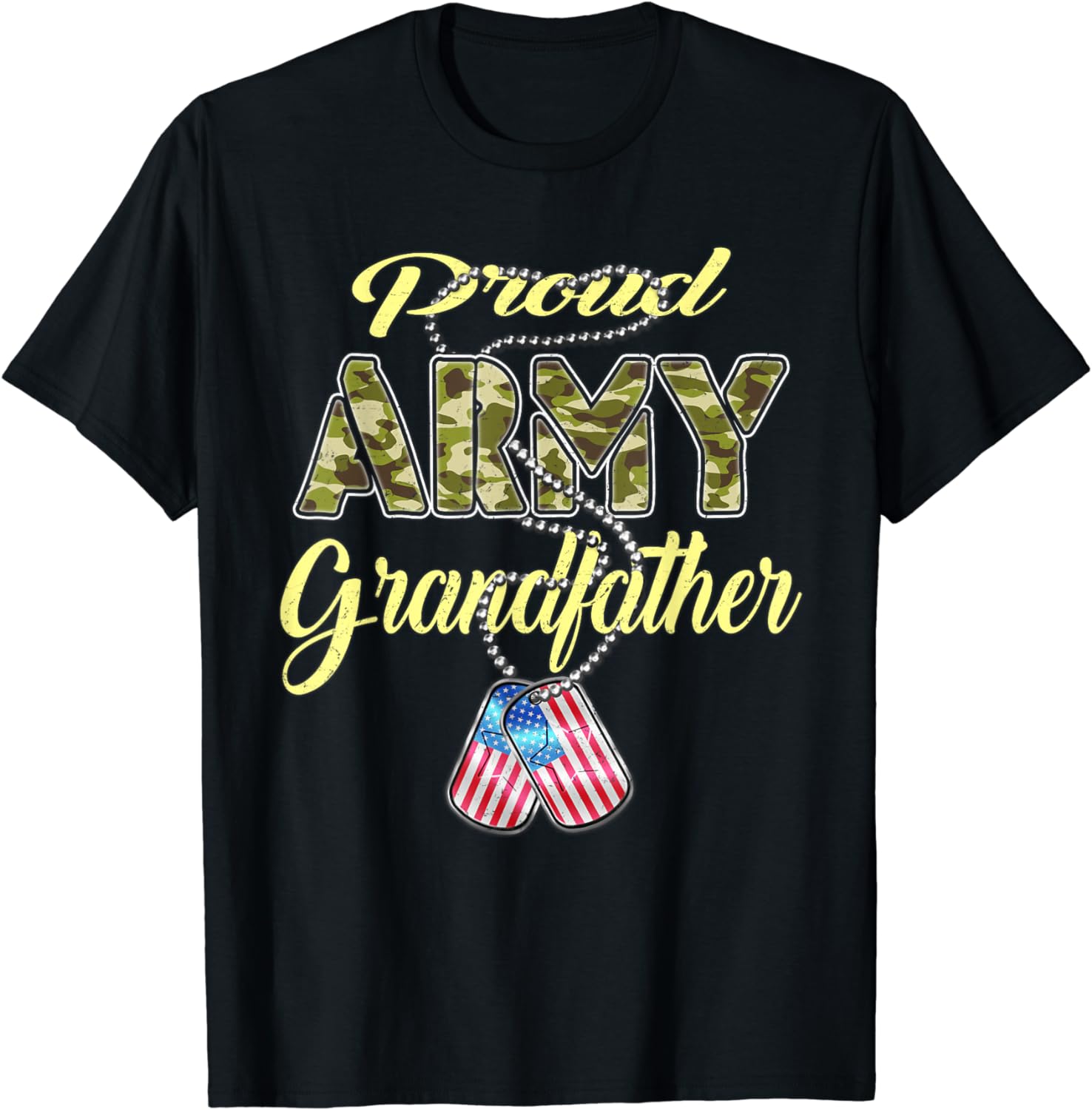 Proud Army Grandfather US Flag Camo Dog Tag Military Grandpa T-Shirt ...
