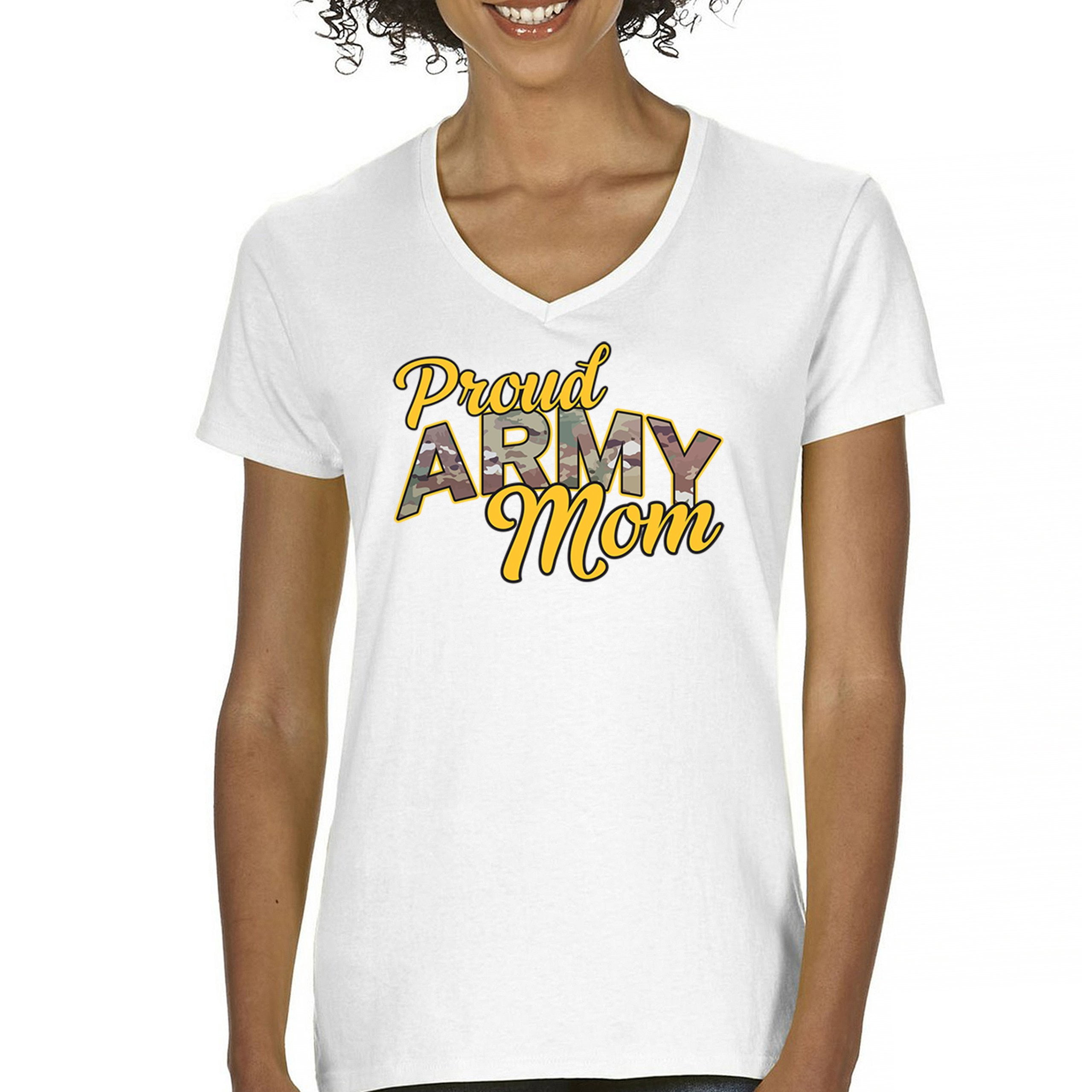 Proud Army Mom Women's V-Neck T-shirt US Military Family Pride Veteran ...
