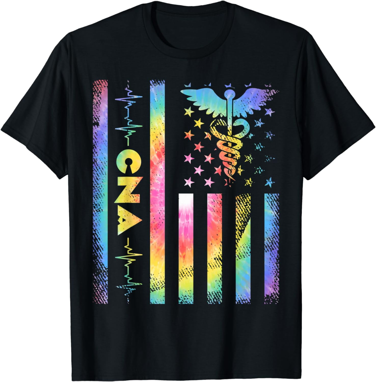 Proud CNA American Flag Tie Dye Certified Nurse Assistant T-Shirt ...