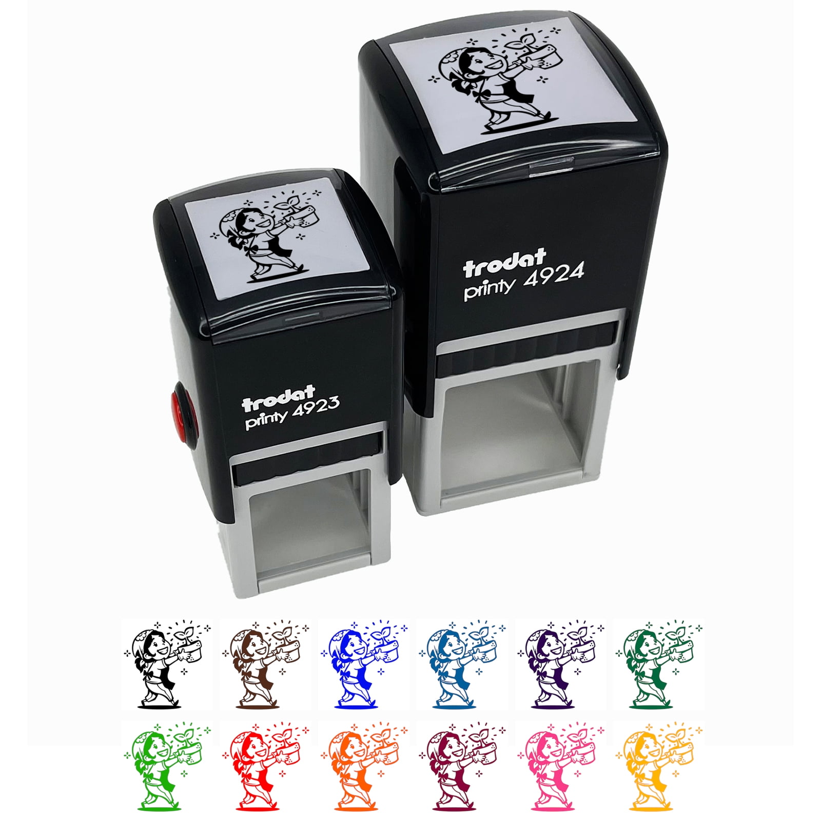 Proud Gardening Gardener Girl with Potted Plant Self-Inking Rubber ...