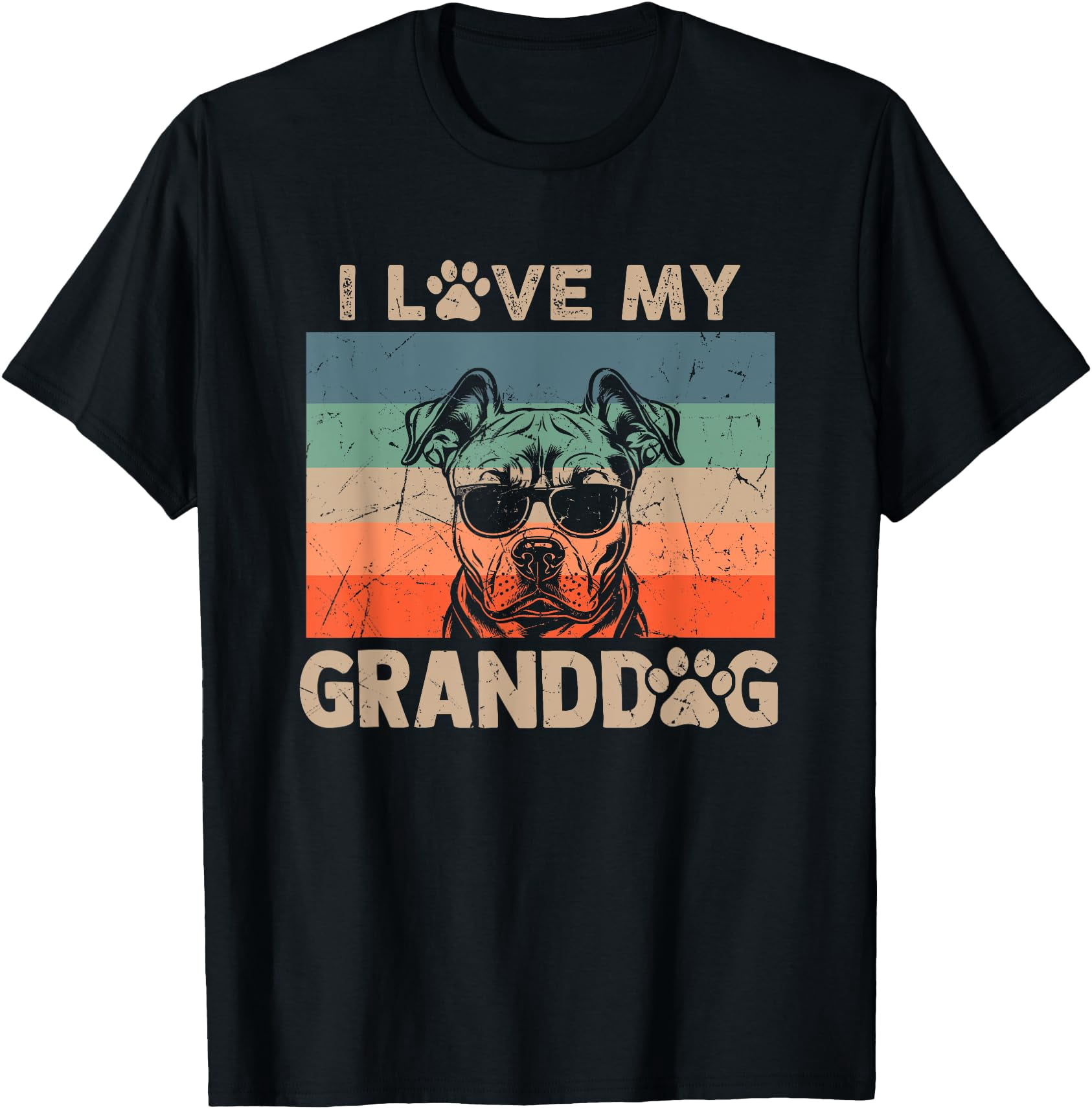 Proud Granddog Pitbull Paw Print Graphic T-Shirt for Grandma Grandpa ...