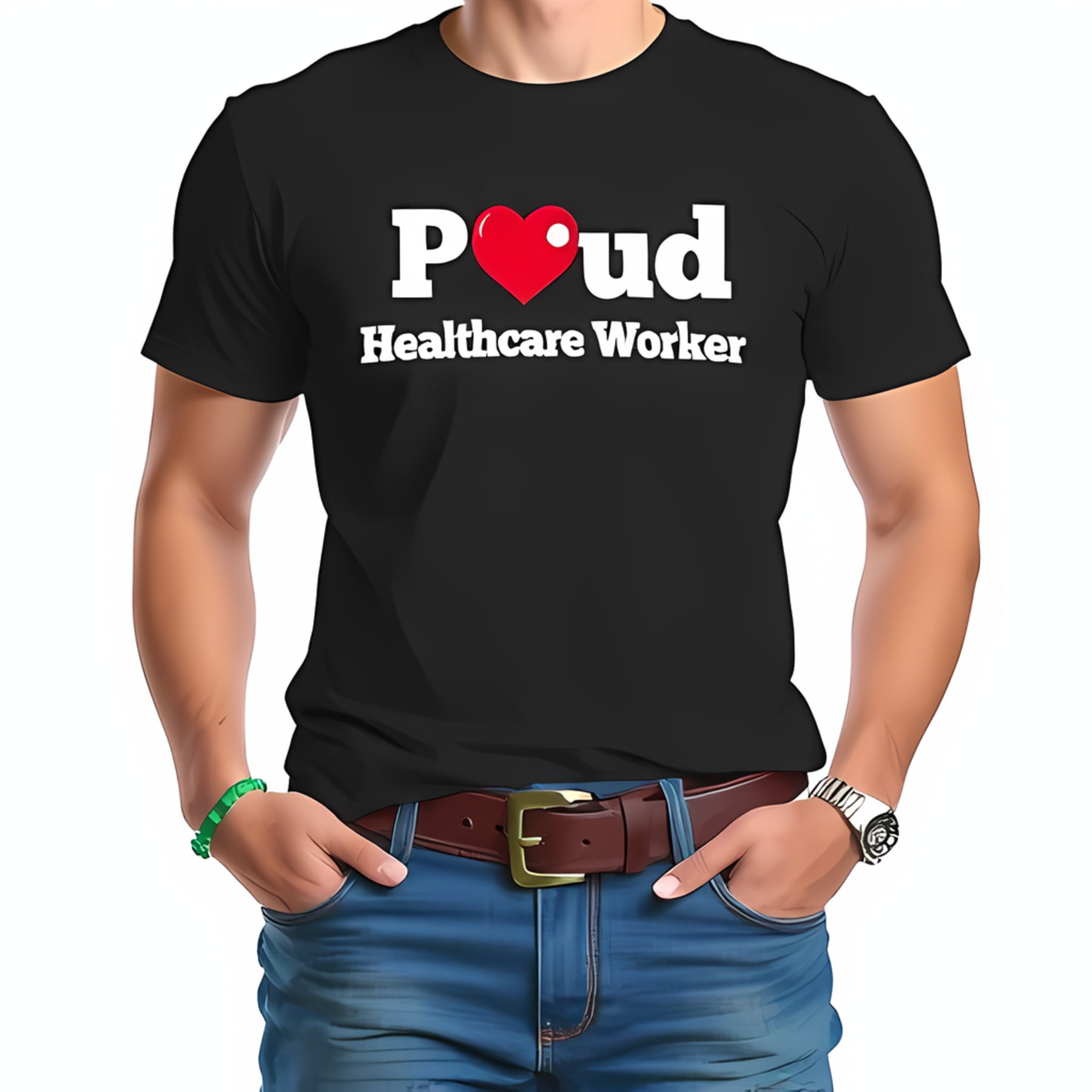Proud Healthcare Worker Cotton Short Sleeve T-Shirt with Bold Graphic ...