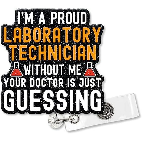 I'm a Proud Lab Tech Black Glitter Cute Badge Retractable with ...