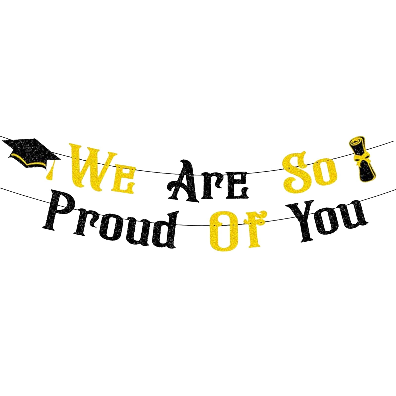 We Are So Proud MMF7 Of You Banner Black Gold Glitter Paper Graduation ...