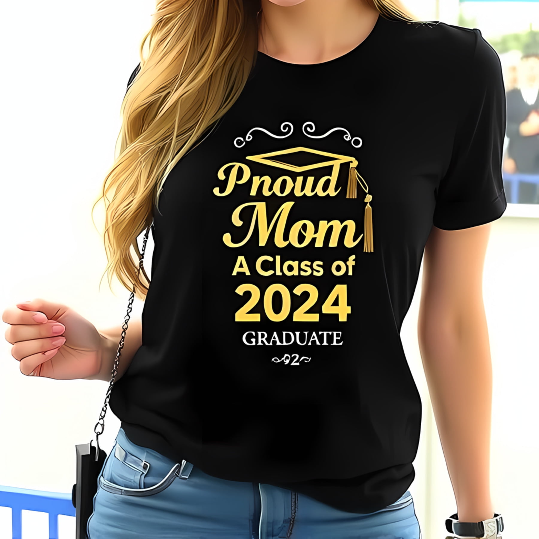 Proud Mom Class of 2024 Graduation T-Shirt - Elegant Gold Text ...