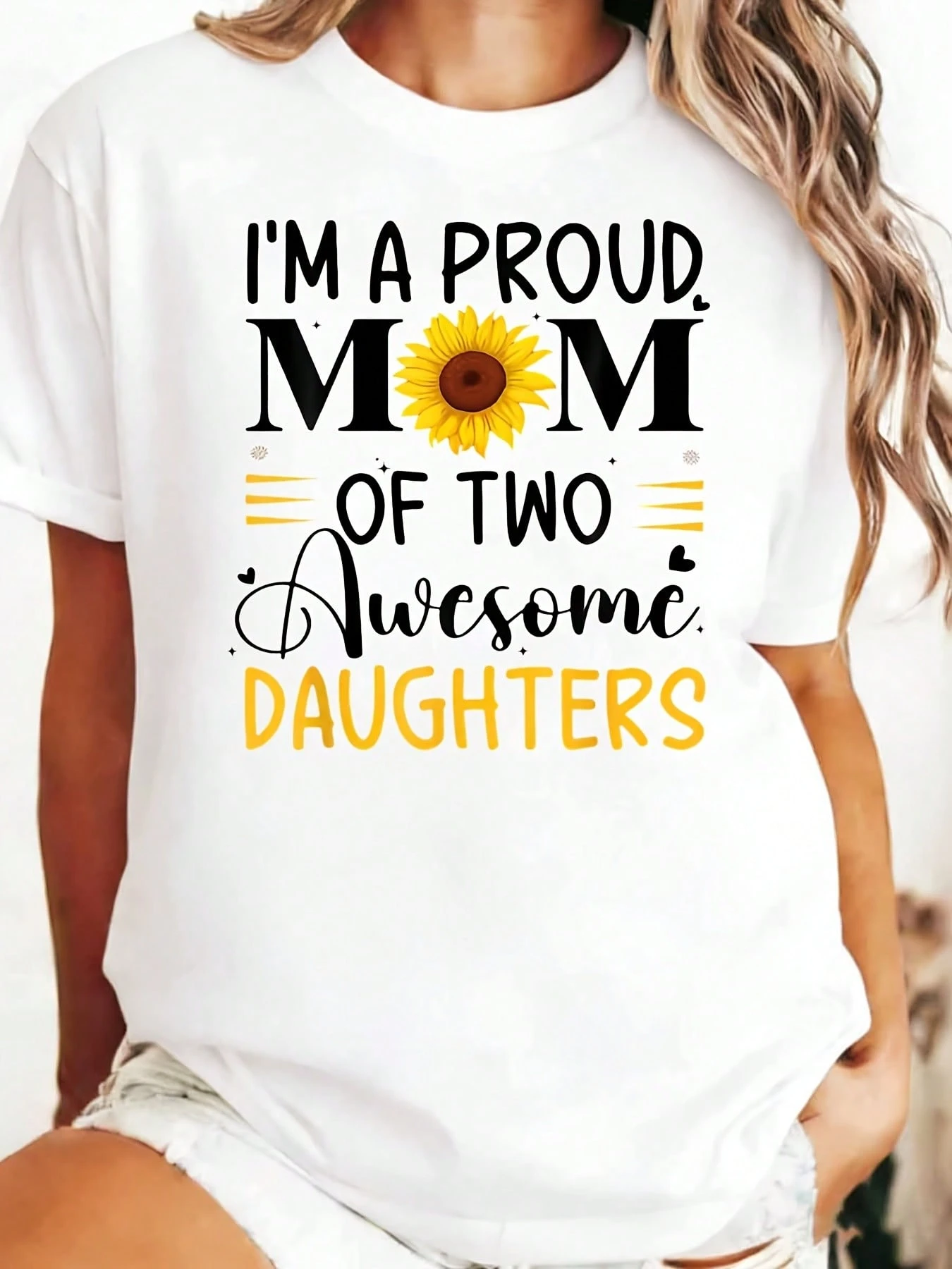 Proud Mom Of Two Awesome Daughters T Shirt Black Sunflower And Text ...