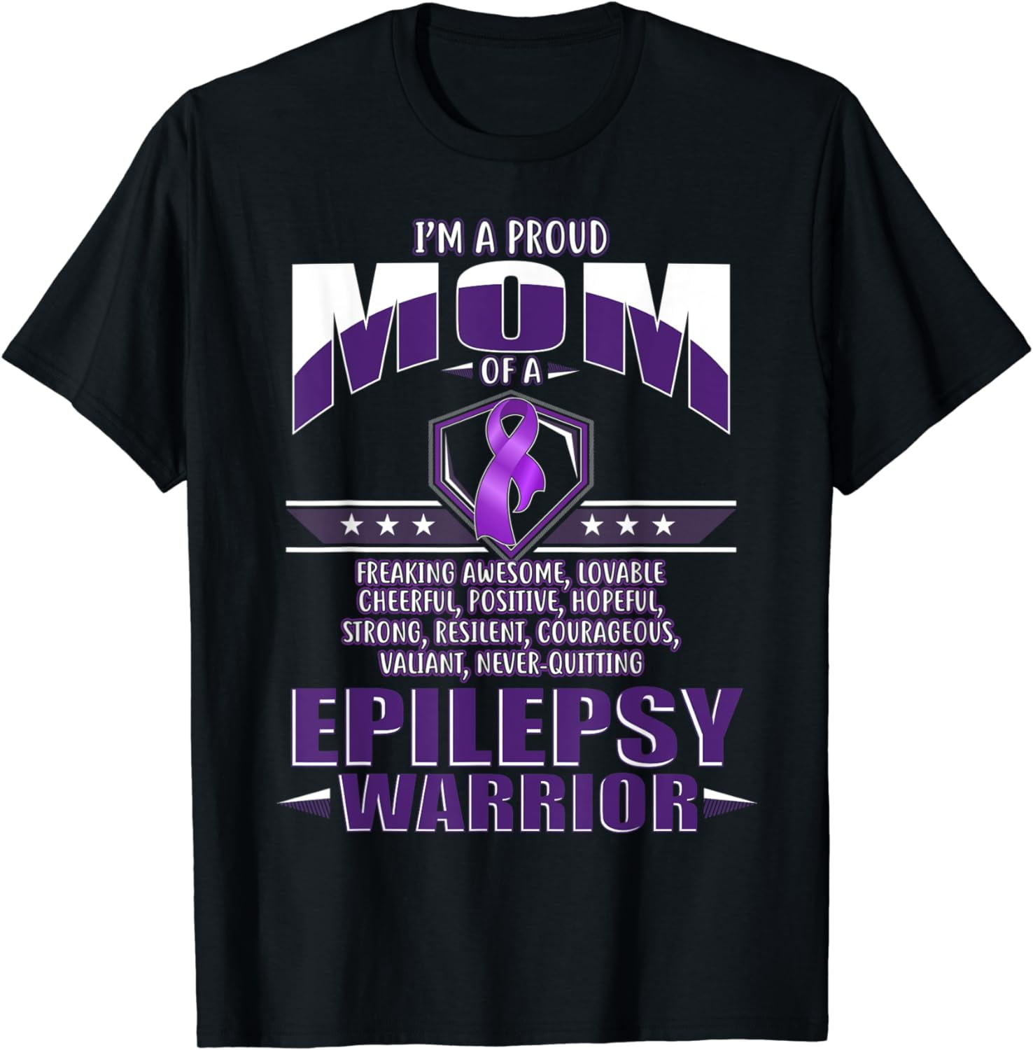 Proud Mom Warrior Childhood Epilepsy Awareness Purple Ribbon T-Shirt ...