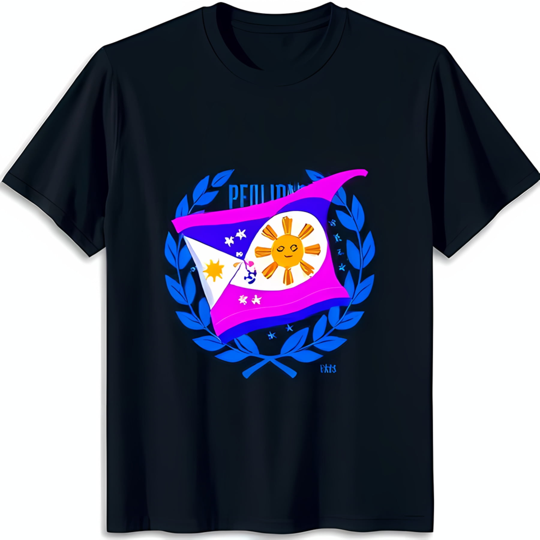 Proud Pinoy Black T-Shirt with Colorful Philippine & Laurel Wreath ...