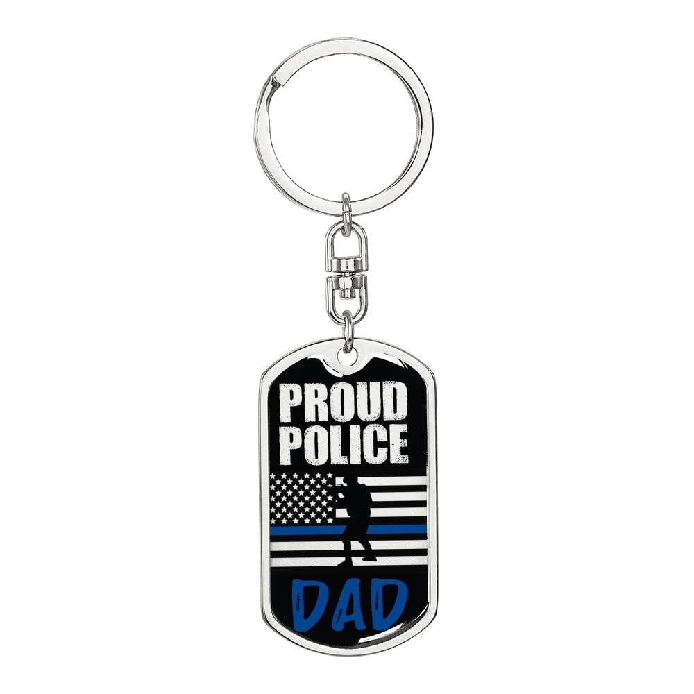 Proud Police Dad Stainless Steel or 18k Gold Premium Swivel Dog Tag ...