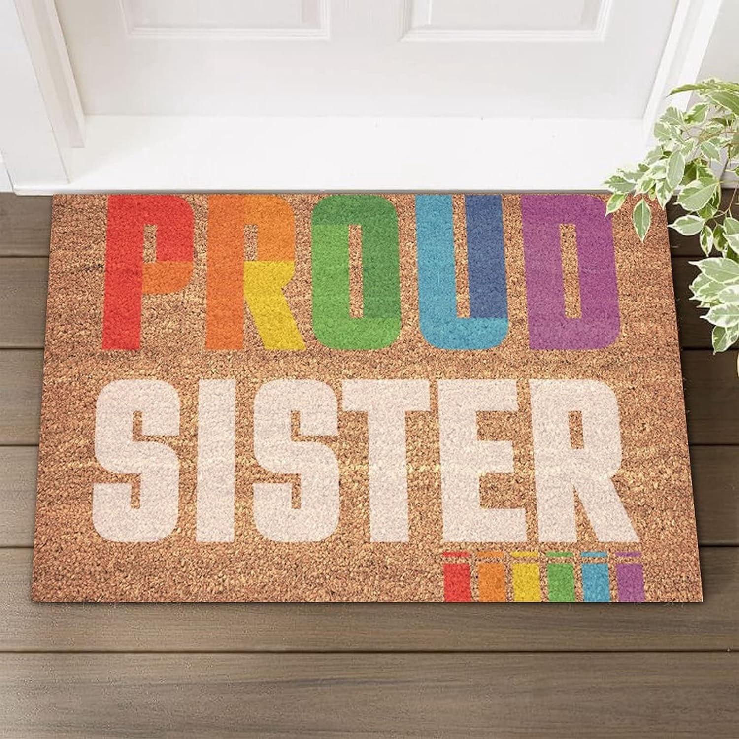 Proud Sister Rainbow Pride Coir Doormat with Heavy-Duty Outside Doormat ...