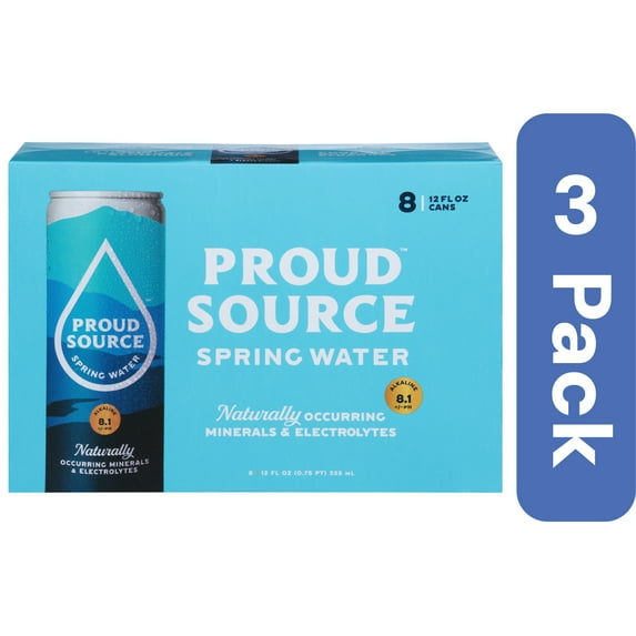 Proud Source Water, Alkaline Natural Bottled Water, 8 Pack 96 fl oz, 3x ...