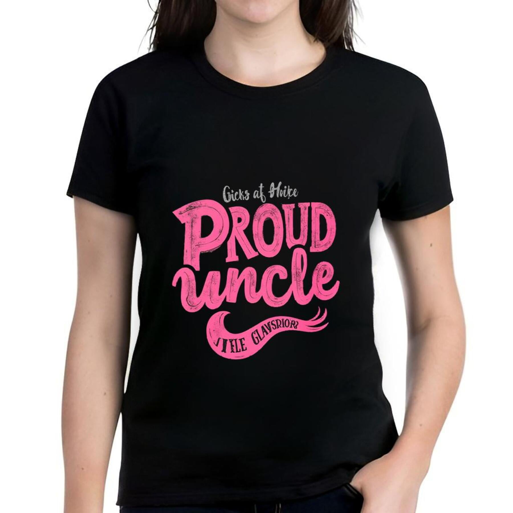 Proud Uncle Cotton Short Sleeve T-Shirt with Pink and White 'Gives at Prizes' Design - The ...