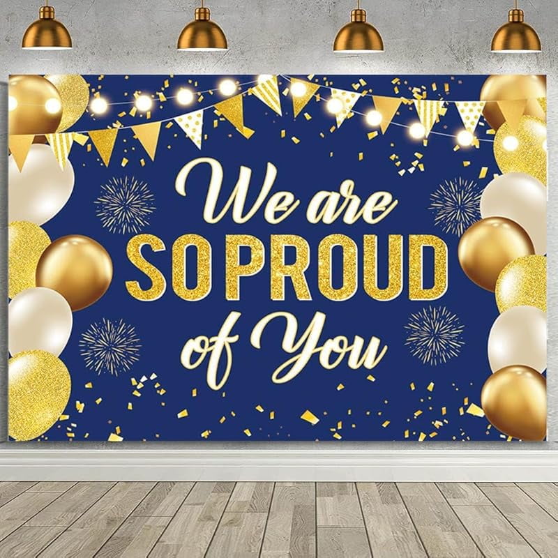 We are So Proud of You Backdrop Black Gold Congrats Graduation ...