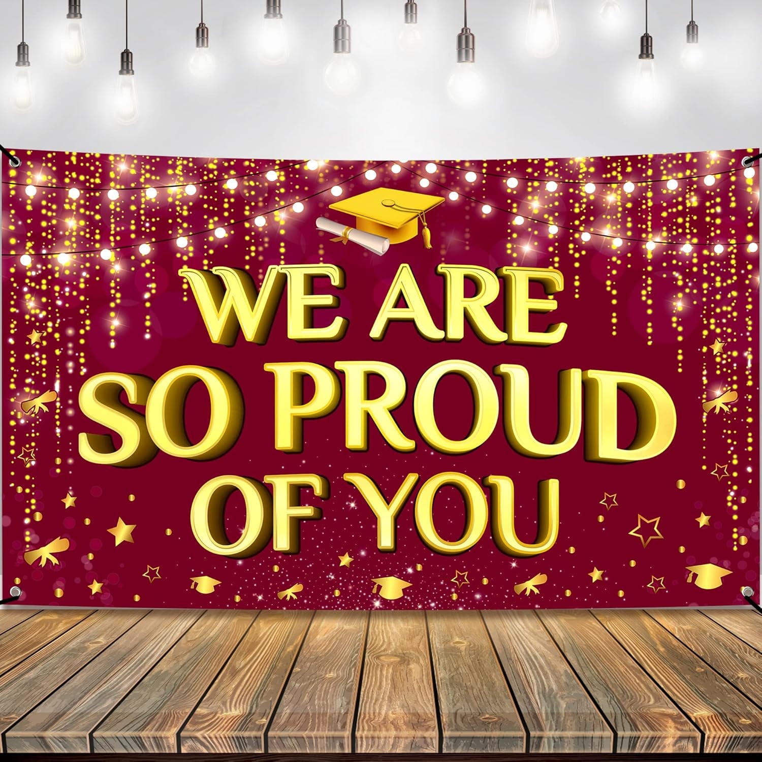 We are So Proud of You Banner, Graduation Backdrop Maroon and Gold for ...