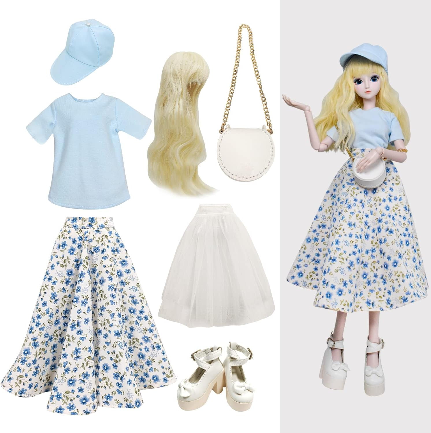 Proudoll 1/3 BJD Doll Clothes Outfit Set - Handcrafted Blue Floral ...