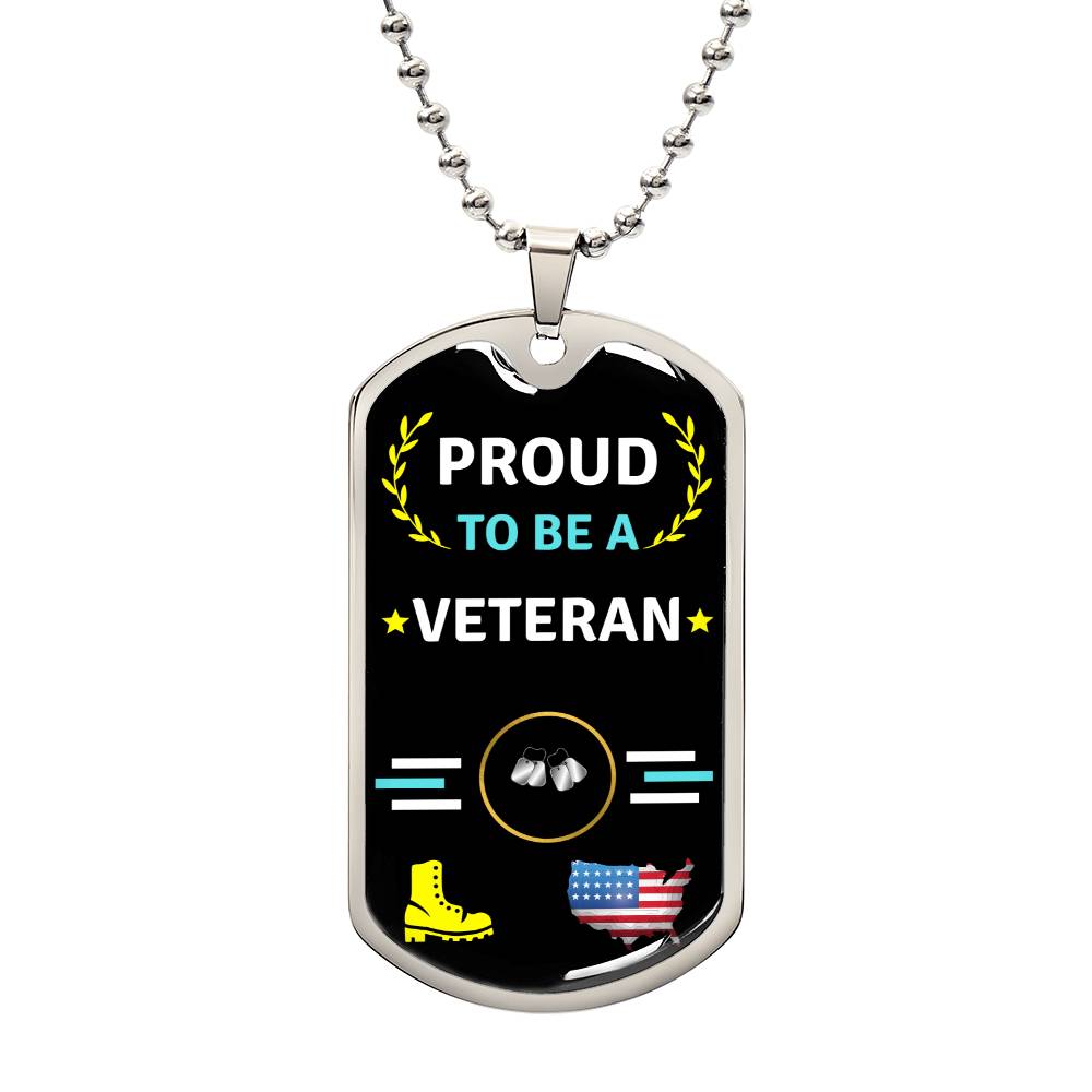 Pround To Be A Veteran - Graphic Military Dog Tag Necklace (Optional ...