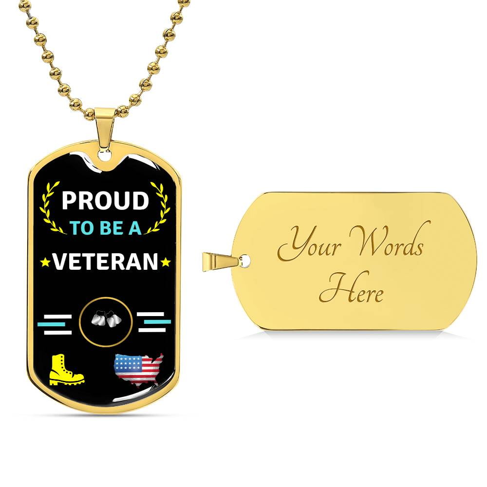 Pround To Be A Veteran - Graphic Military Dog Tag Necklace (Optional ...