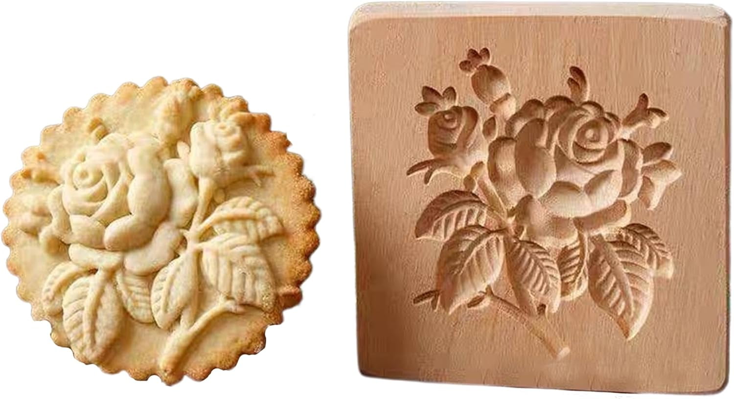 Provance Rose Wooden Cookie Molds: 3D Carved Cookie Cutter Embossing ...