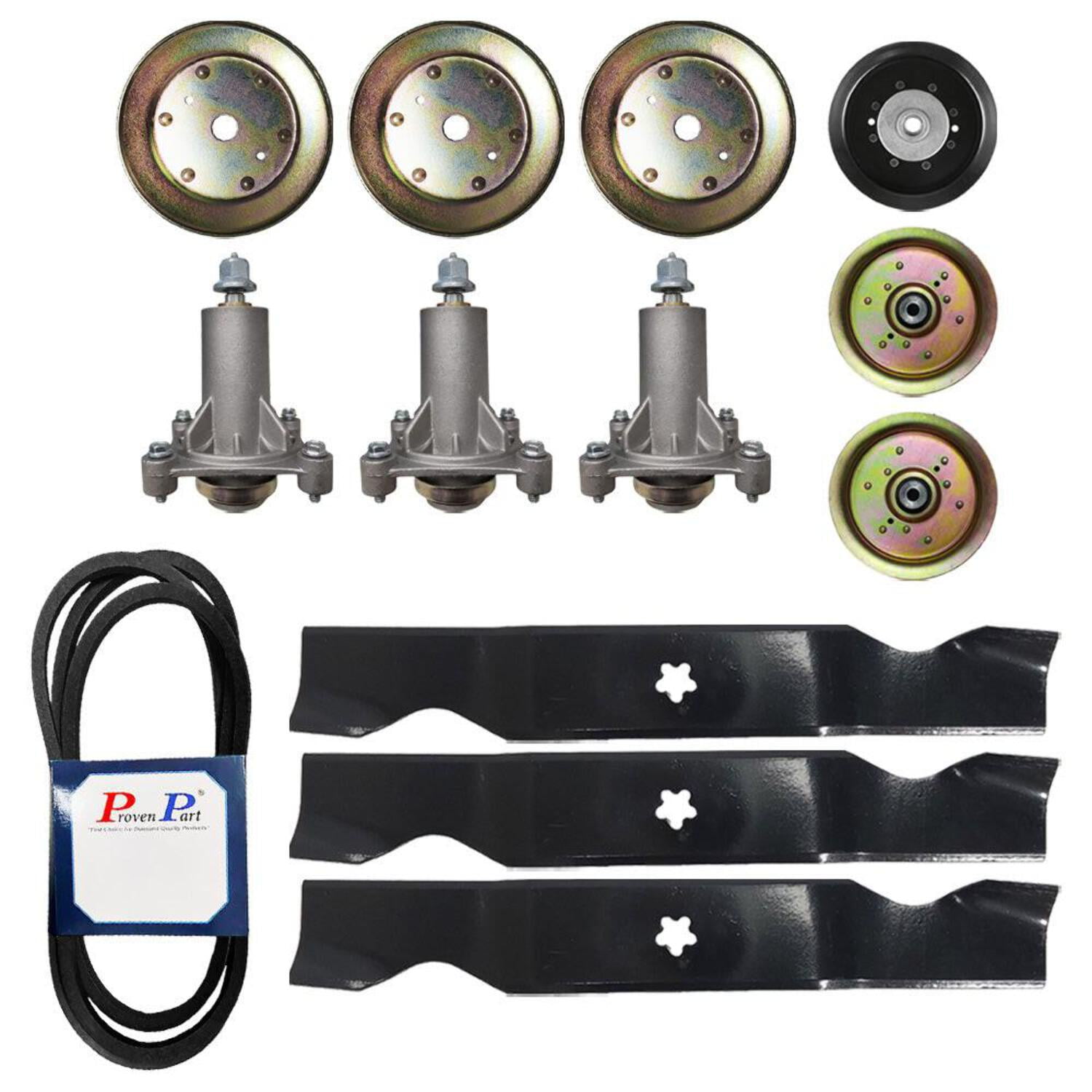 Proven Part Lawn Mower Deck Rebuild Kit Belt Spindles Pulleys Blades ...