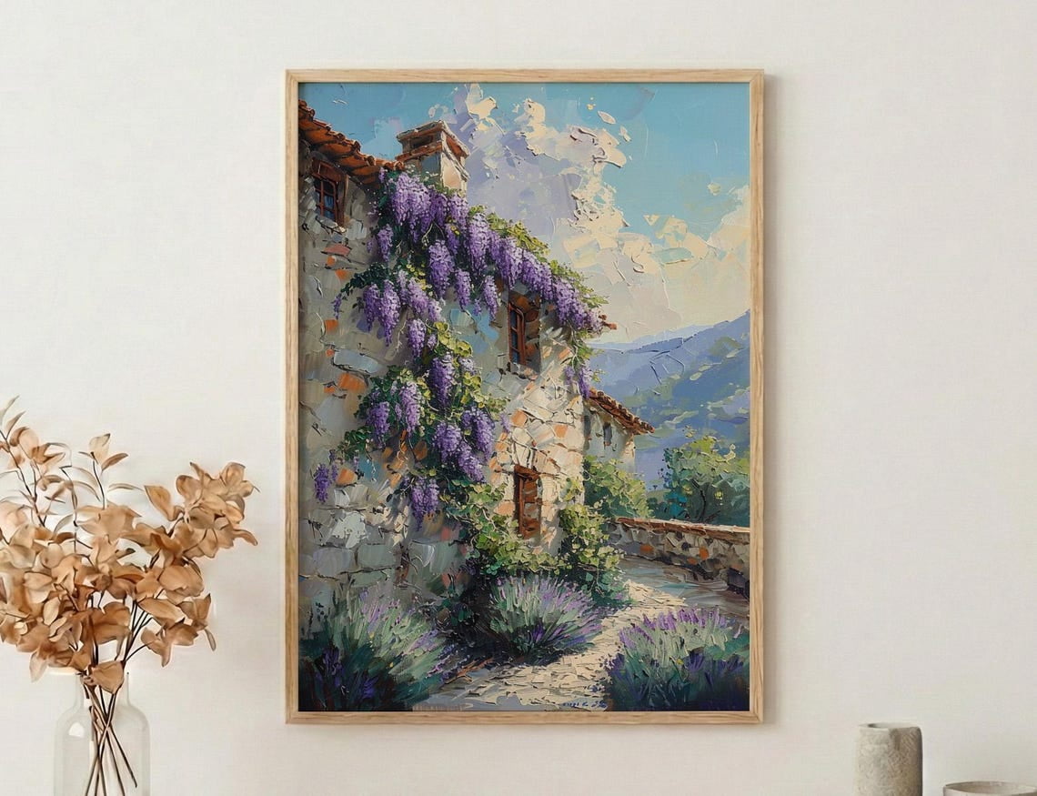 Provence French Country Wisteria Flower Impasto Stone Wall Lavender ...