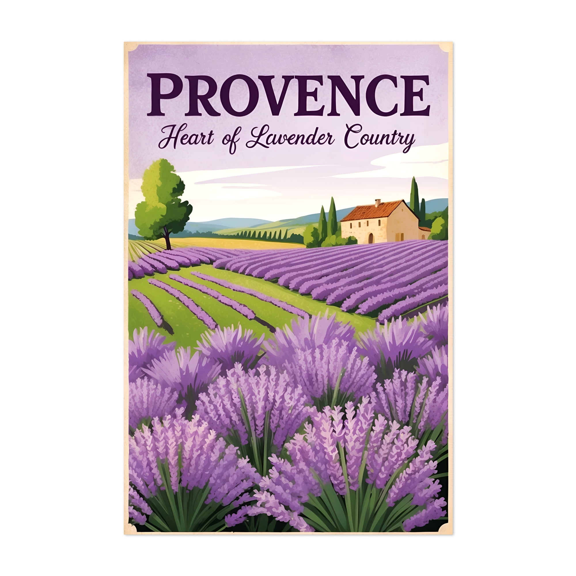 Provence Travel Poster – Vintage Lavender Fields Print - Provence-Alpes-Côte d'Azur France ...