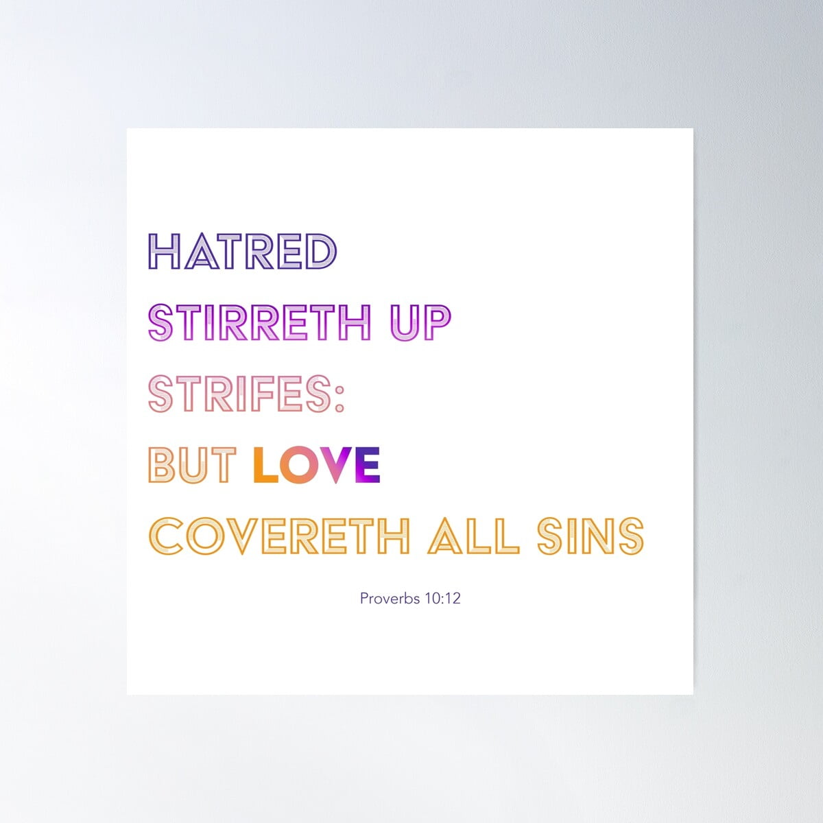 Proverbs 10:12 Poster Wall Art, Modern Wall Decor For Living Room Bedroom, 17x17 UNFRAMED ...