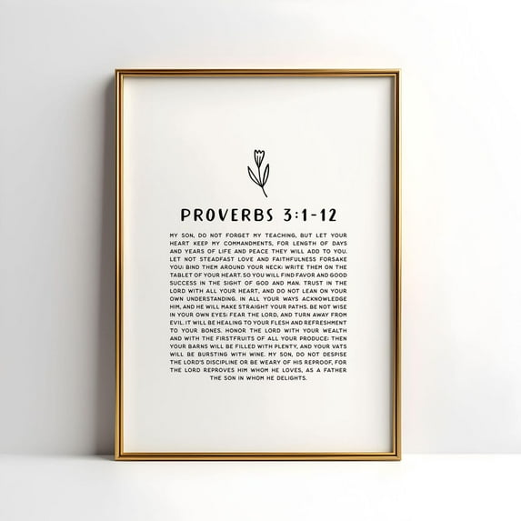 Proverbs 3 1 12 Floral Scripture Poster, Unframed Canvas 24x36in ...