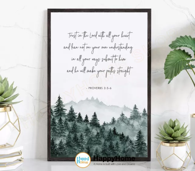 Proverbs 3:5-6 Bible Verse Wall Art Trust In The Lord Scripture Prints ...