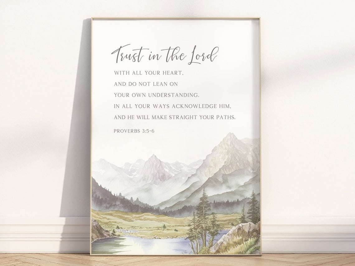 Proverbs 3:5-6 Trust In The Lord Bible Verse Wall Art, Modern Christian ...