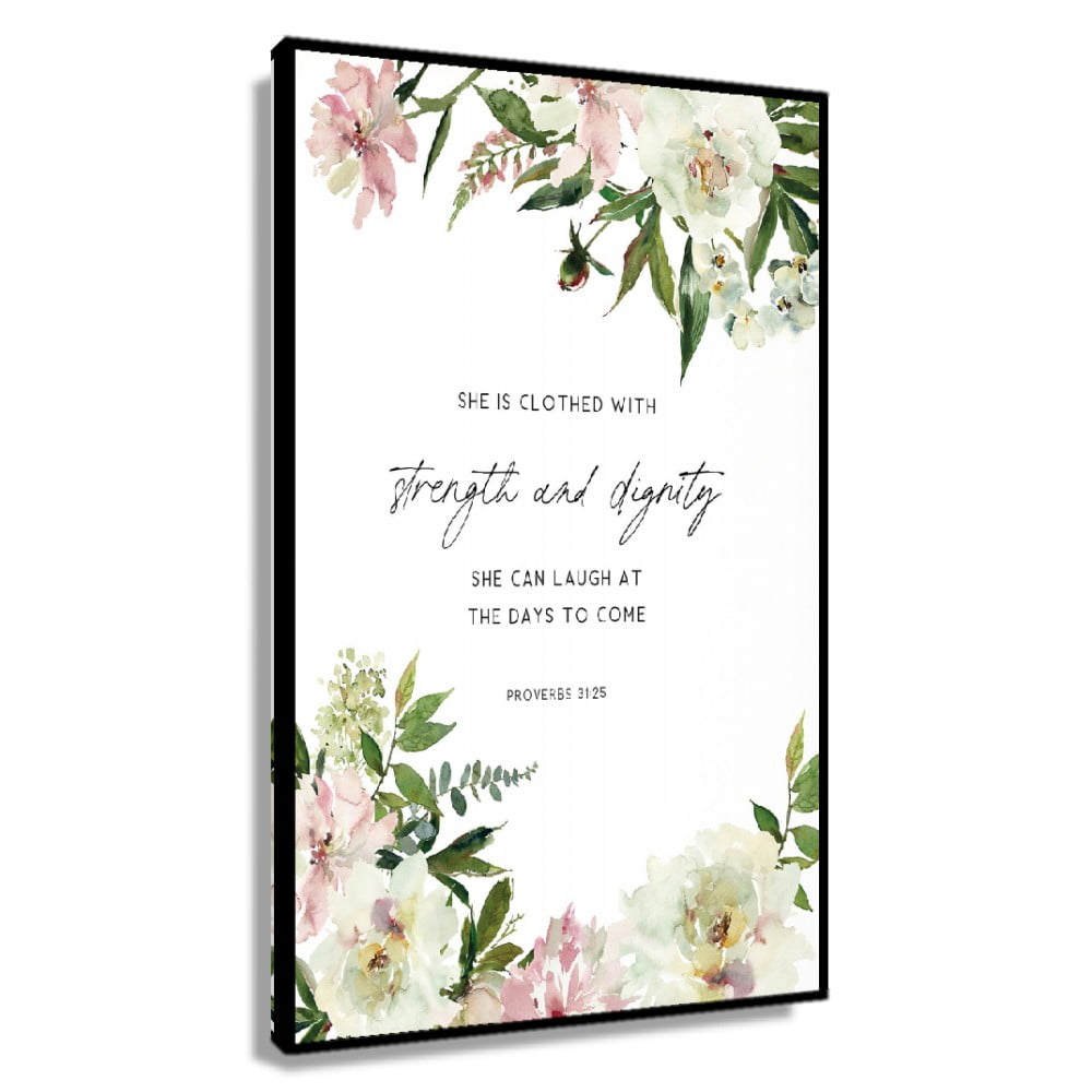 Proverbs 31 25 Bible Verse Wall Art Floral Scripture Print Christian