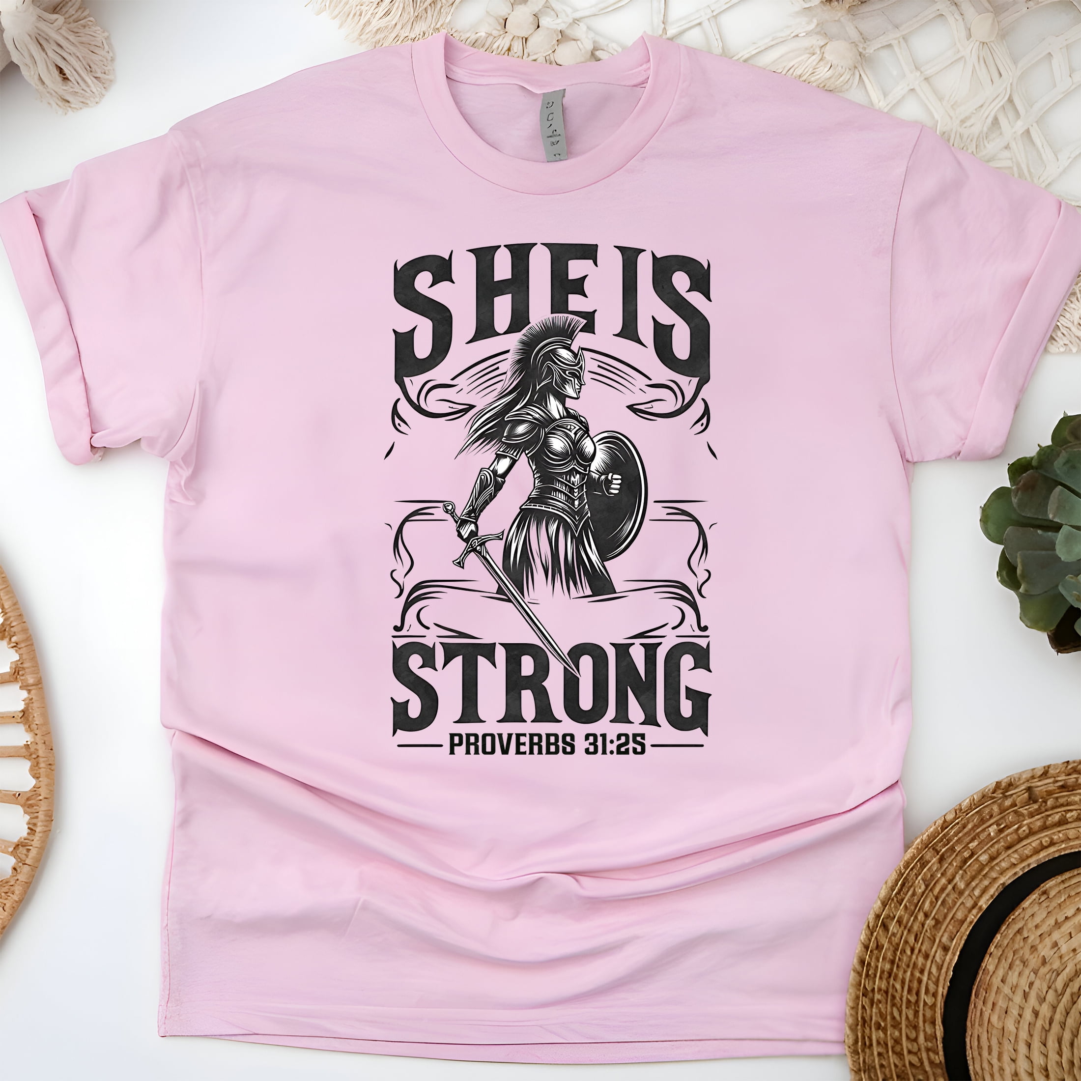 Proverbs 31:25 She Is Strong Shirt Warrior Woman Bible Verse Tee , Light Pink, Size M - Walmart.com